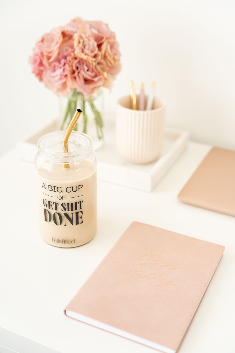 "A Big Cup of Get Shit Done" Glass Cup | Full & Filled