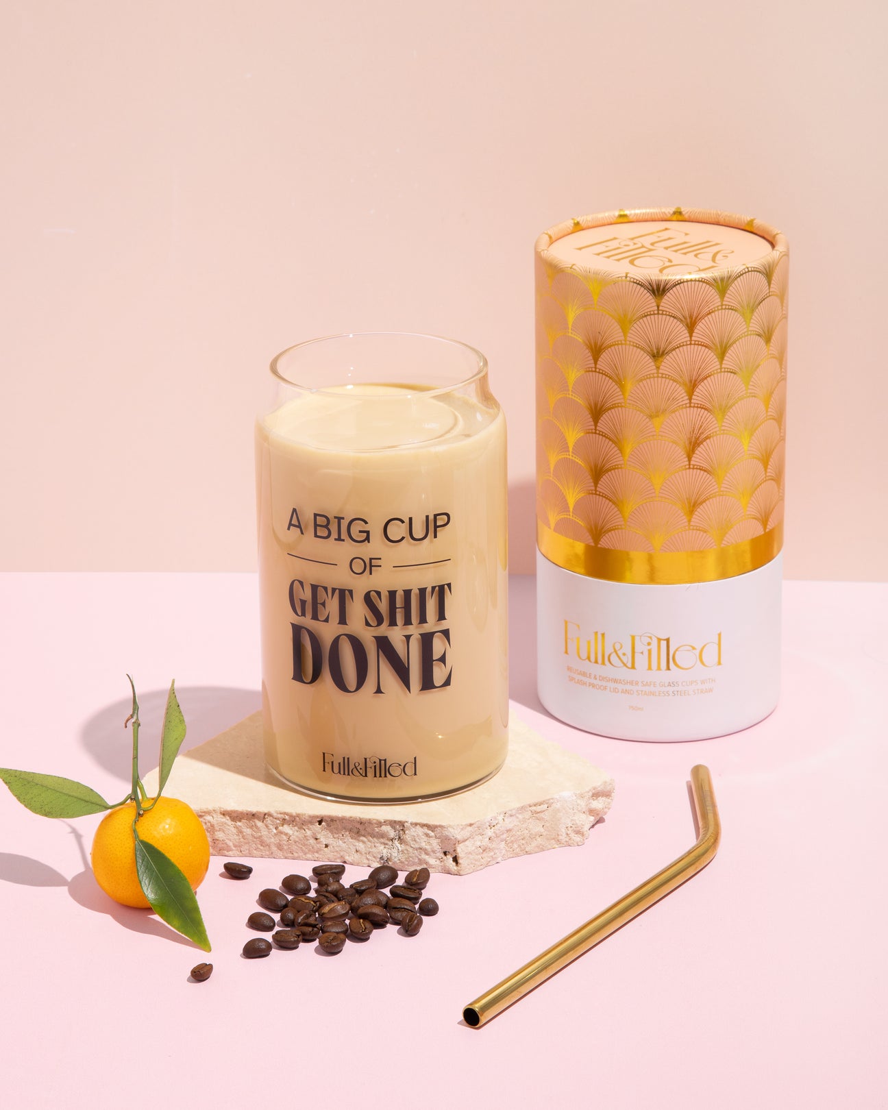 "A Big Cup of Get Shit Done" Glass Cup | Full & Filled